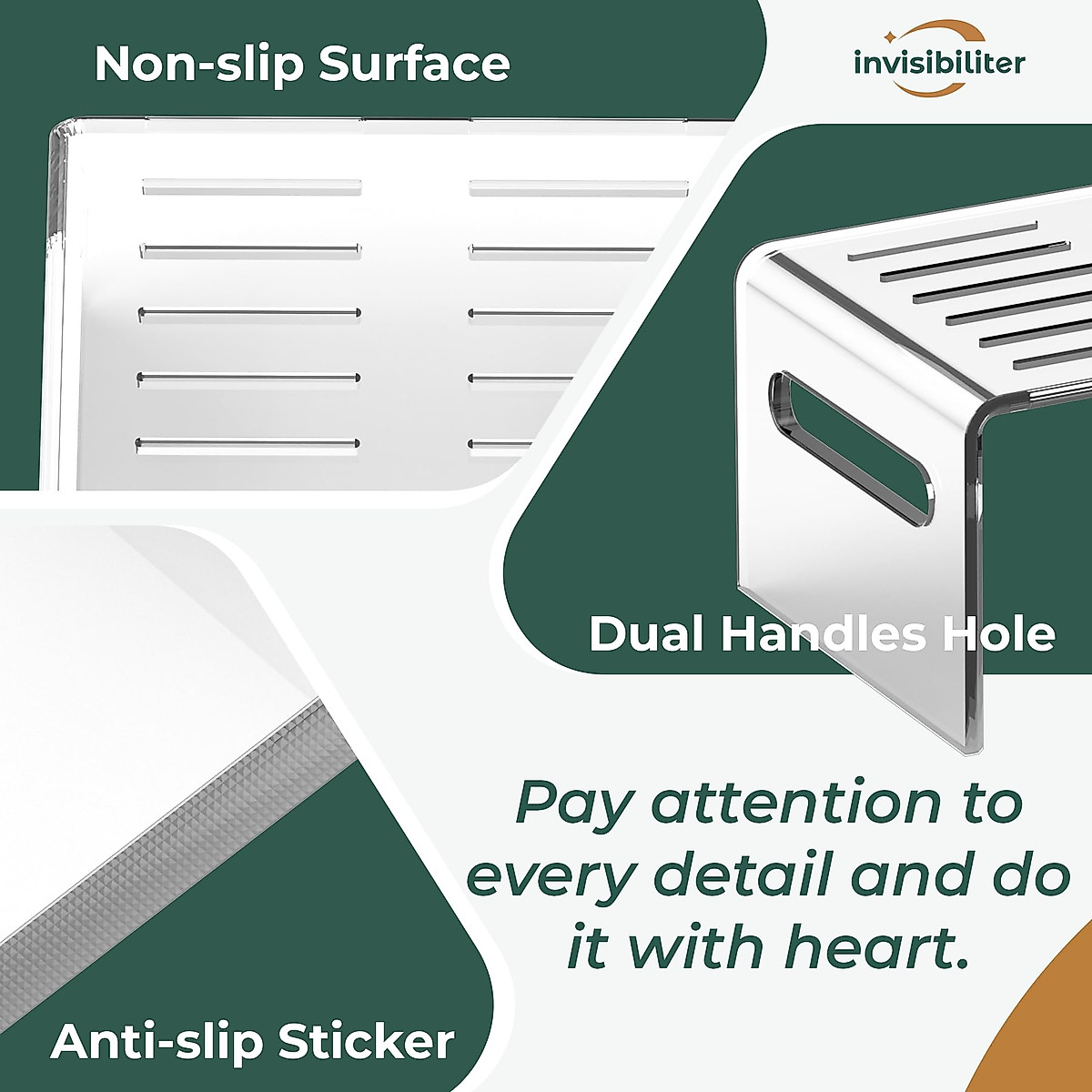 invisibiliter Acrylic Step Stool for Kids, Non-Slip Step Stool with Handles for Kids and Adults, Clear Toddler Stool for Potty Training Aid, Clear Acrylic Foot Stool for Bathroom, Bedroom, Kitchen