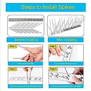 Bainser 10.8 Feet Bird Spikes Stainless Steel for Pigeons, Small Birds, Bird Deterrent Spikes Bird Repellent Spikes Kit for Fence, Roof, Windowsill