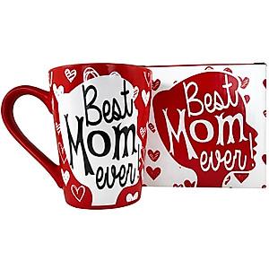 KINREX Best Mom Ever Mug – Valentines Day Gifts Mothers Day Gifts Coffee Cup for Women, Mother, Grandmother, Parent, Gift for Christmas, Birthday, Thanksgiving, Red, 12 oz. Novelty Tea Cups