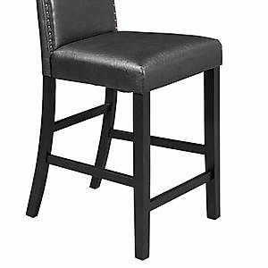 XD Designs 5 Piece Dining Set for Dining Room Wood Marble Veneer Dining Table with Bottom Shelf 4 PU Leather Chairs WNail Head Trim Small Spaces Gray Grey