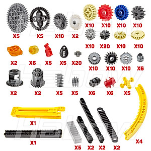 Habow 233pcs Technic-Parts Technic-Gears Axle-Pin-Connector Compatible with Lego-Technic Technic Cam Worm Cogs Gears Steering Parts Differential Engine Kit. MOC Pieces for Replacement Pieces.