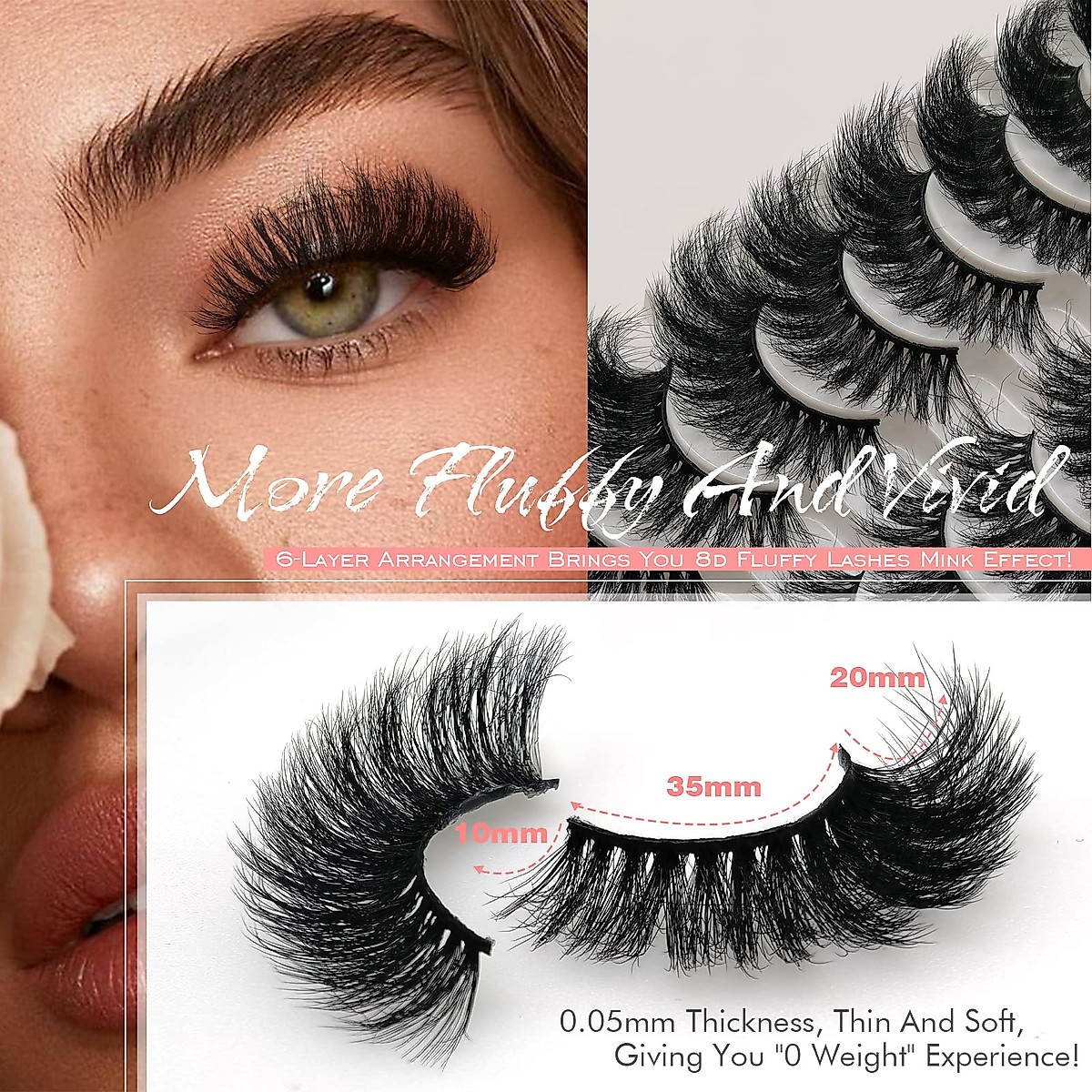 royaomis Fluffy Mink Lashes 20mm Cat-Eye Faux Mink Eyelashes 10 Pairs, 8d Dramatic Long Thick Volume Fake Eyelashes by Royaomis(Z67)