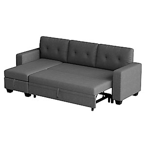 Flamaker Sleeper Sofa, Sofa Bed with Storage Chaise, L Shaped Pull Out Couch for Living Room, Home Furniture, Apartment (Dark Grey)