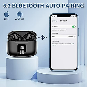 True Wireless Earbuds with 4 Mic, 5.3 Bluetooth Headphones with Dual LED Power Display, 35H Playtime in-Ear Earphones with Microphone , IPX5 Waterproof Ear Buds for Android iOS Gaming Laptop TV Sport