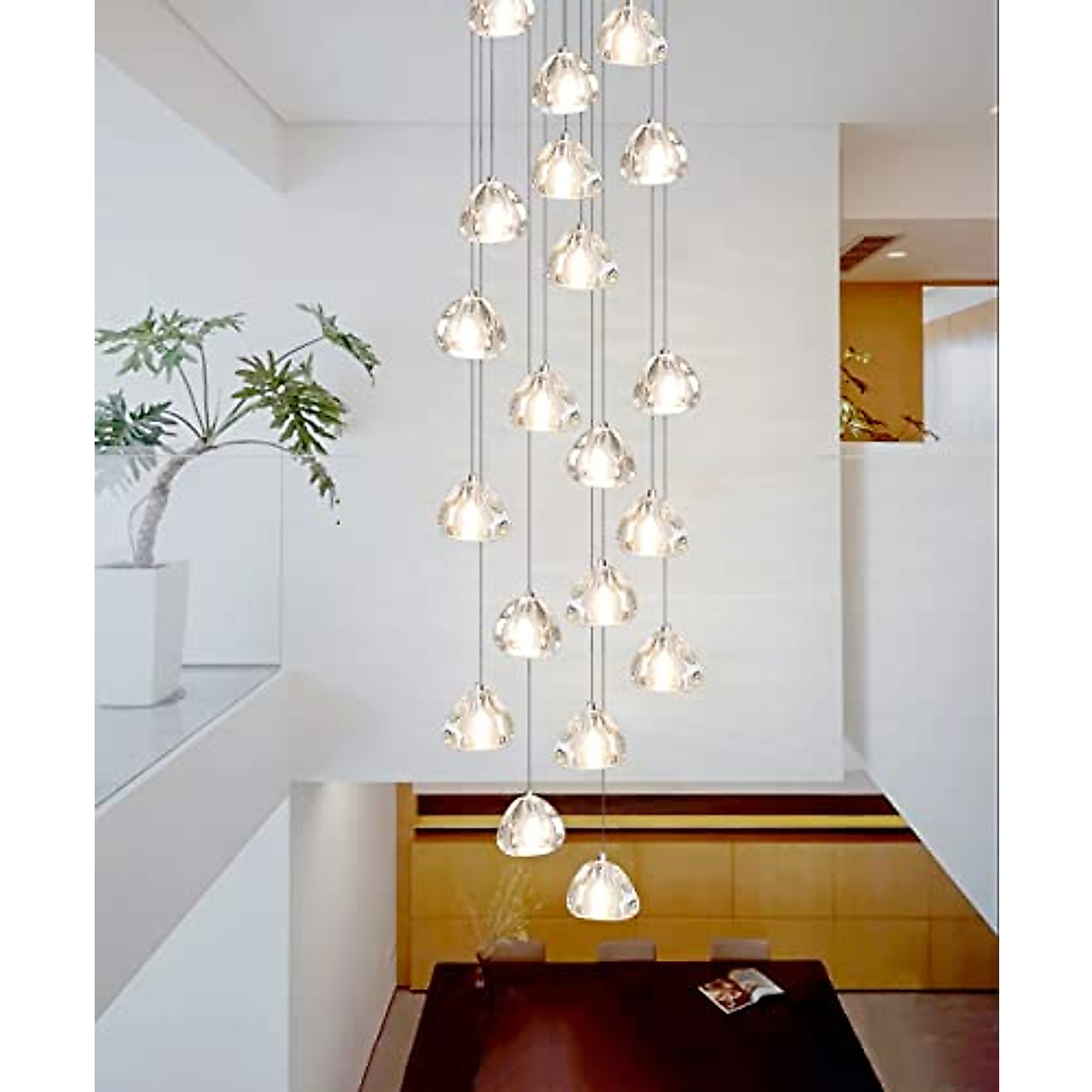 L157in Modern Chandelier for High Ceiling Living Room Crystal Lights Pendants Light Enterway Foyer Chandeliers Lighting Fixture Chrome Light 20-Lights LED Light Bulbs Included