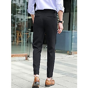 Floerns Men's Classic Fit Flat Front Dress Pants Office Business Trousers Black M