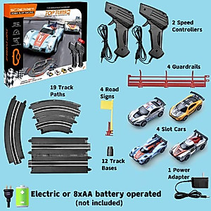 Electric Racing Tracks for Boys and Kids Slot Car Race Track Sets Including 4 Slot Cars 1:43 Scale and 2 Hand Controllers, Gift Toys for Children