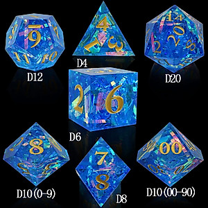 DND Dice Set MTG D&D Apply to Dungeons and Dragons RPG D20 Polyhedral Math Board Game Sharp Edges Galaxy Resin Dice Accessories Gifts Bag-Blue