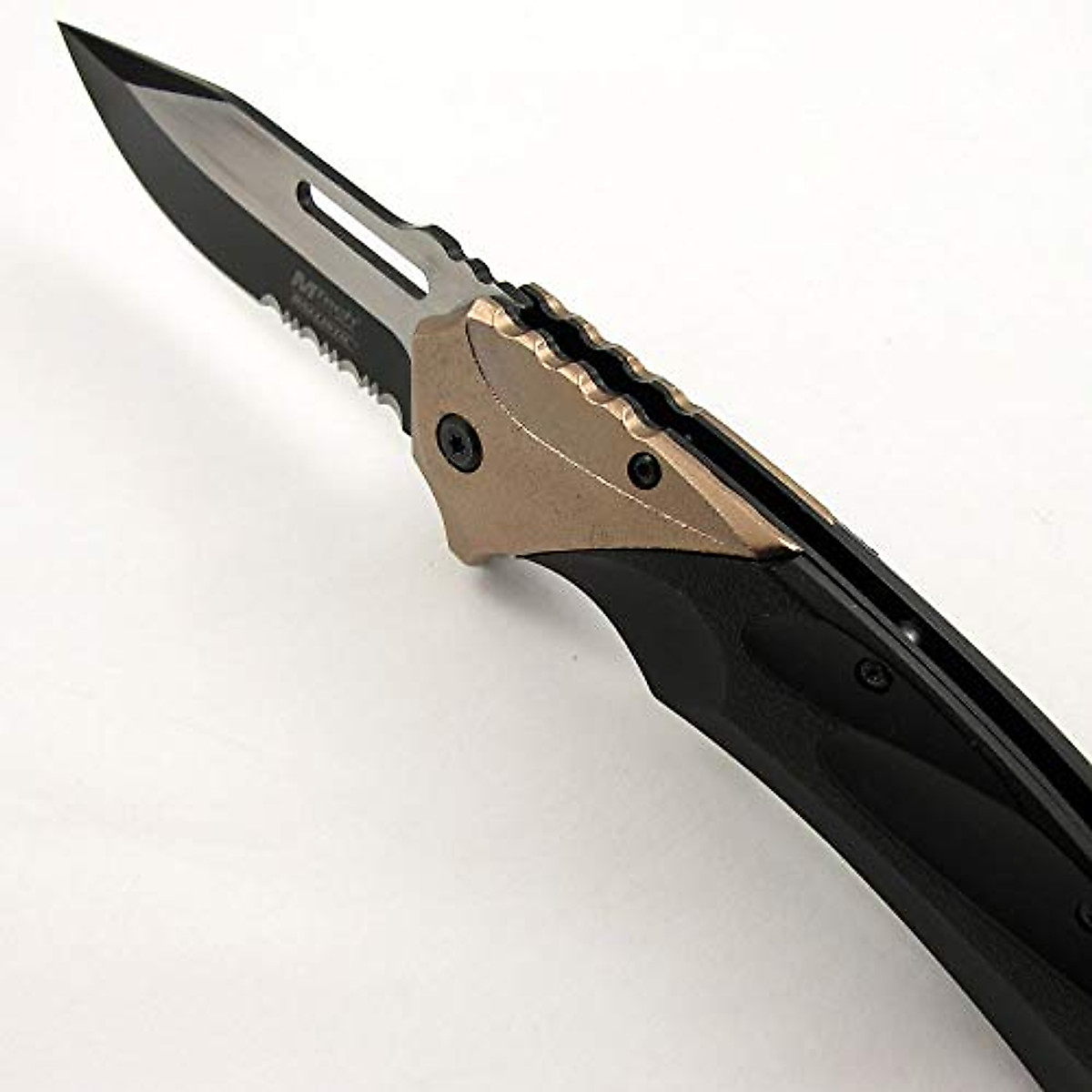 SPRING-ASSIST FOLDING POCKET KNIFE Mtech Black Copper Serrated Military Tactical Knife