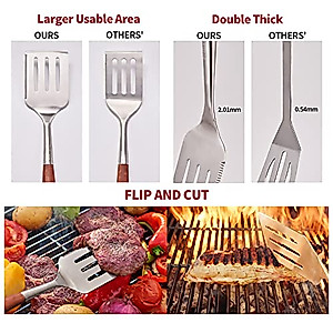 BBQ Grill Tools Set Accessories,Rose Wooden 17'' Heavy Duty Essential Grilling Barbecue utensils with Super Thick Stainless Steel Spatula,Clean Brush,Tongs,Knife for Outdoor grill. Grill Gifts for Men