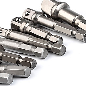 TIMESETL 8Pcs Impact Grade Socket Adapter Set, Hex Shank Square Nut Impact Driver Socket Adapter, Socket to Drill Adapter 1/4" 3/8" 1/2" Impact Driver Adapter Quick Change Drill Extension Bit Set