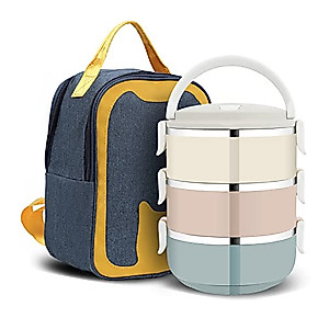 AOSUYOU 3 Layer Stainless Steel Leakproof Lunch Box, Portable Carry Hand Food Storage Container for Work Lunches, Picnic, Travel, Camping with Lunch Bag