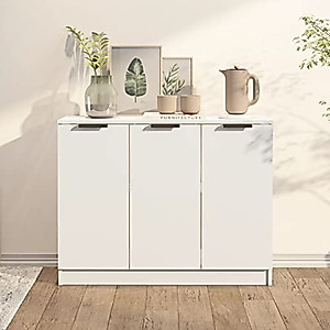 loibinfen Sideboard Buffet Server Storage Cabinet with 3 Doors, Console Table Home Kitchen Sideboard Dining Room Furniture Entryway Cupboard, White 35.6"x11.8"x27.6" -AA