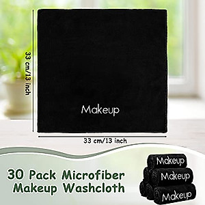 30 Pcs Microfiber Makeup Washcloths 13 x 13 Inch Makeup Remover Towels Black Remover Towels Reusable Soft Makeup Remover Cloth Absorbent Removers Washcloths Makeup Washcloths with Embroidery for Women