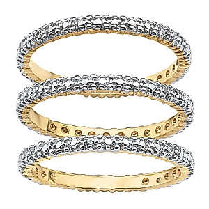 PalmBeach Jewelry 14K Yellow Gold or Platinum-Plated Genuine Diamond Accent Stackable 3 Piece Set Eternity Ring Size 7