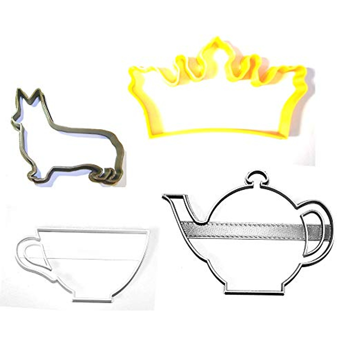 QUEEN ELIZABETH THEMED ENGLAND UK TEA PARTY CROWN CORGI SET OF 4 COOKIE CUTTERS MADE IN USA PR1058