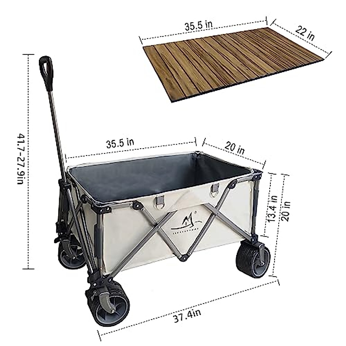 SENOSUR HOME Beach Wagon Carts Heavy Duty Foldable Collapsible with Folding Table Cargo Net White