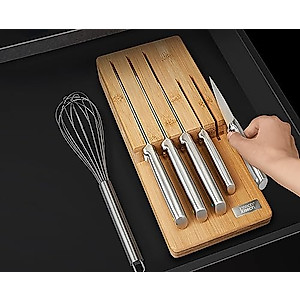 Joseph Joseph Elevate Kitchen Knives 5-piece Japanesse Stainless Steel knife set, in drawer Bamboo Block organizer tray