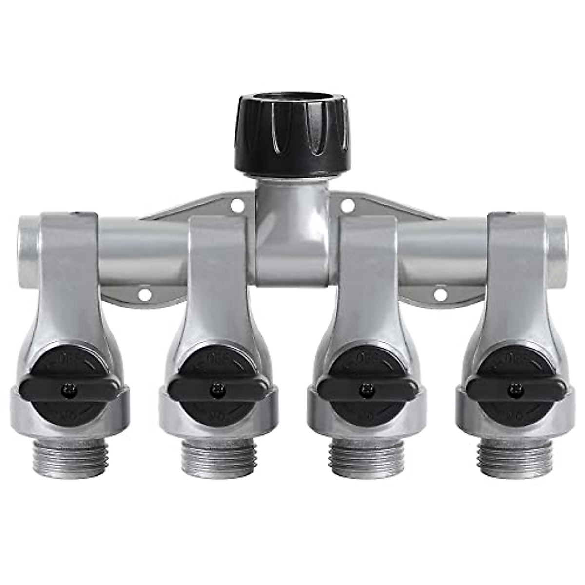 STYDDI Full Flow 4-Way Garden Hose Splitter, Metal High-Flow Four Way Shutoff Garden Hose Splitter, Professional Water Hose Manifold, High Flow Outdoor Spigot 4 Splitter with Cap Type Valve