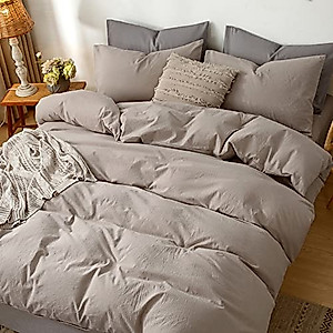 MooMee Bedding Duvet Cover Set 100% Washed Cotton Linen Like Textured Breathable Durable Soft Comfy (Taupe, King Size)