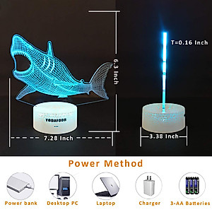 YODAFOOR Shark Night Light, 3D Illusion Megalodon Night Lamp for Kids, 16 Color Changing with Dimmable Remote Control, Toy Shark Birthday Christmas Gifts for Girls Boys, Bedroom Shark Theme Decor