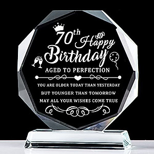YWHL Happy 70th Birthday Gifts for Men Women Laser Engraving 70 Years Old Birthday Glass Plaque Keepsake for Grandparents Meaningful Birthday Presents for Someone Who Is Turning 70 Years old