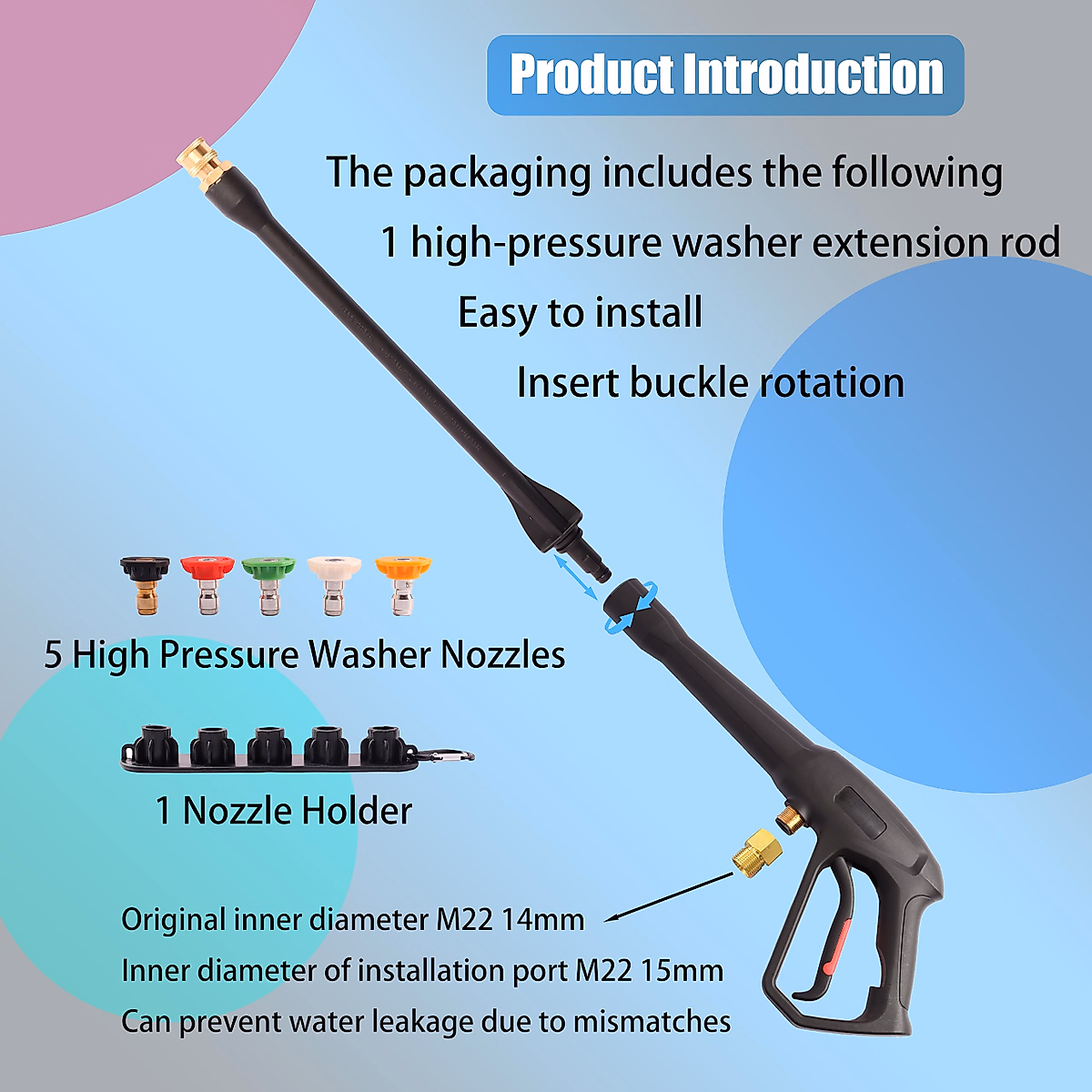 Pressure Washer Spray Gun - for Ryobi Pressure Washer Gun M22-14MM and M22-15MM Hose Connectors - with 1 Tips Holder and 5 Spray Nozzle Tips