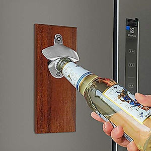 Beer Bottle Opener With Strong Magnet, Used on Refrigerator or Metal Surface, Convenient for One-handed Operation, Open Bottles, Collect Bottle Caps, Brown, 7.87*3.14*0.15