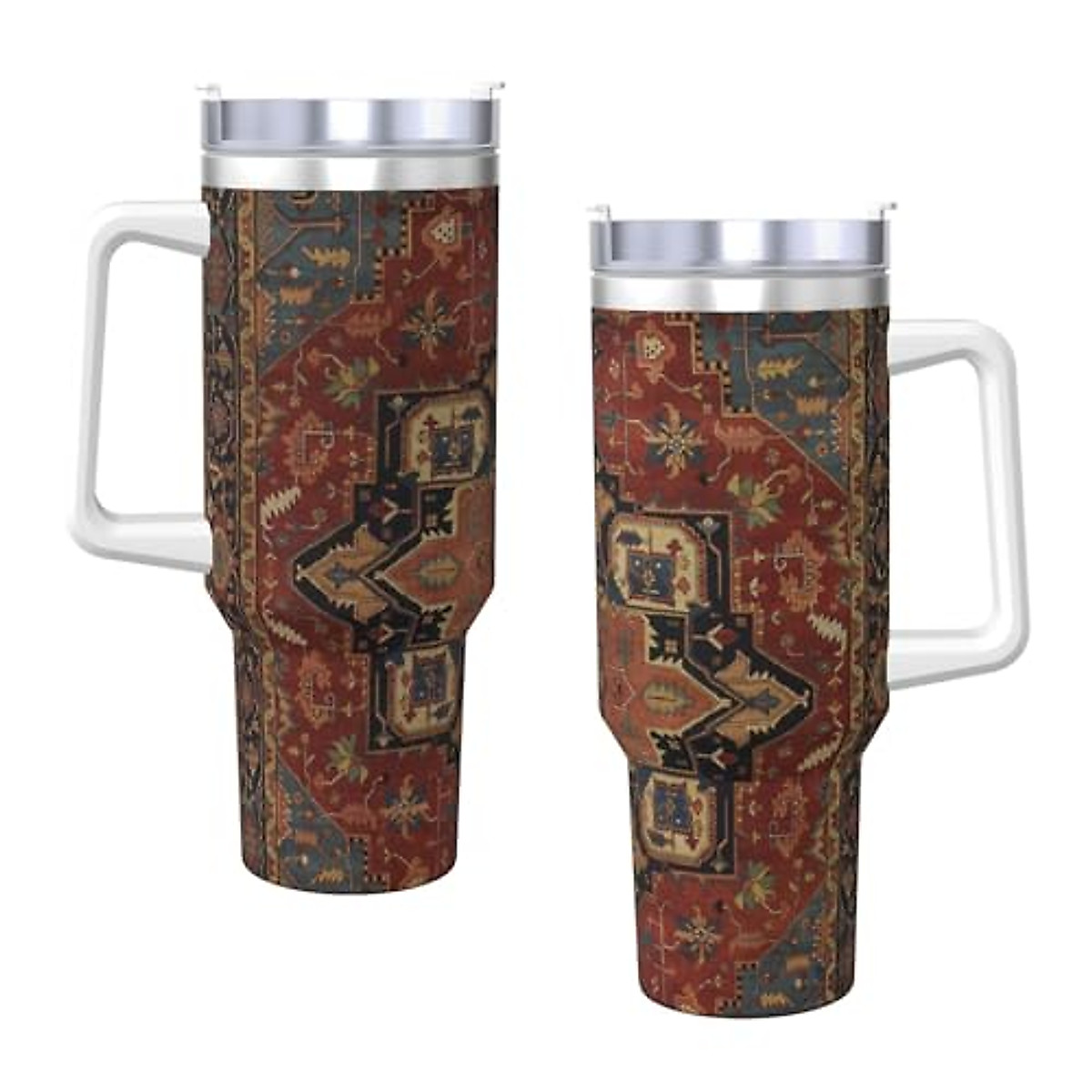 Xiexide 40oz Fits Cup Holder Sports Vintage Antique Oriental Turkish Antique Boho Bohemian Double Walled Vacuum Insulatedith Handle And Straw,Hot & Cold Drinks