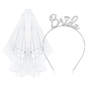 Jaciya Rhinestone Bridal Headband with Veil, Sparkly Headpiece for Bachelorette Party and Bridal Shower