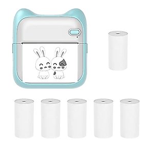 Mini Pocket Photo Printer Portable Thermal Printing Machine 203dpi Wireless BT Connection for Picture Lable DIY Handcraft List Meno Notes Journal Receipt Paper Instant Printer Sticker with 6 Roll