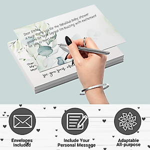 Paper Clever Party Greenery Baby Shower Thank You Cards with Envelopes - 25 Pack - 4x6 Blank Notes with Prefilled Message from Baby Girl - Rustic Eucalyptus Design Stationery Set