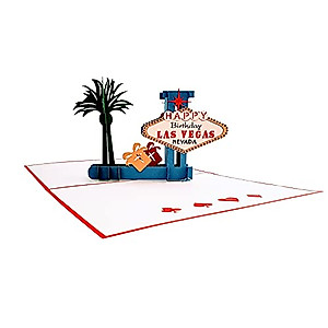 iGifts And Cards Unique Happy Birthday Red Cover Las Vegas 3D Pop Up Greeting Card - Fun, Congratulations, Celebration, Feliz Cumpleaños, Best Friend, Cute, Sin City, Famous, Unique