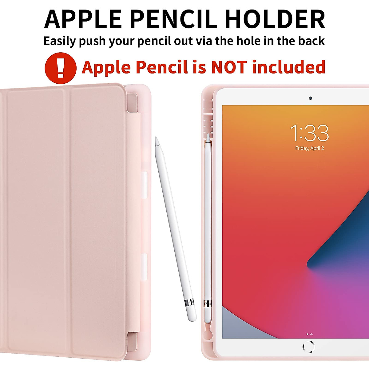 GHINL for iPad 9th/8th/7th Generation Case (2021/2020/2019) iPad 10.2-Inch Case with Pencil Holder [Sleep/Wake] Slim Soft TPU Back Smart Magnetic Stand Protective Cover Cases(Light Pink)