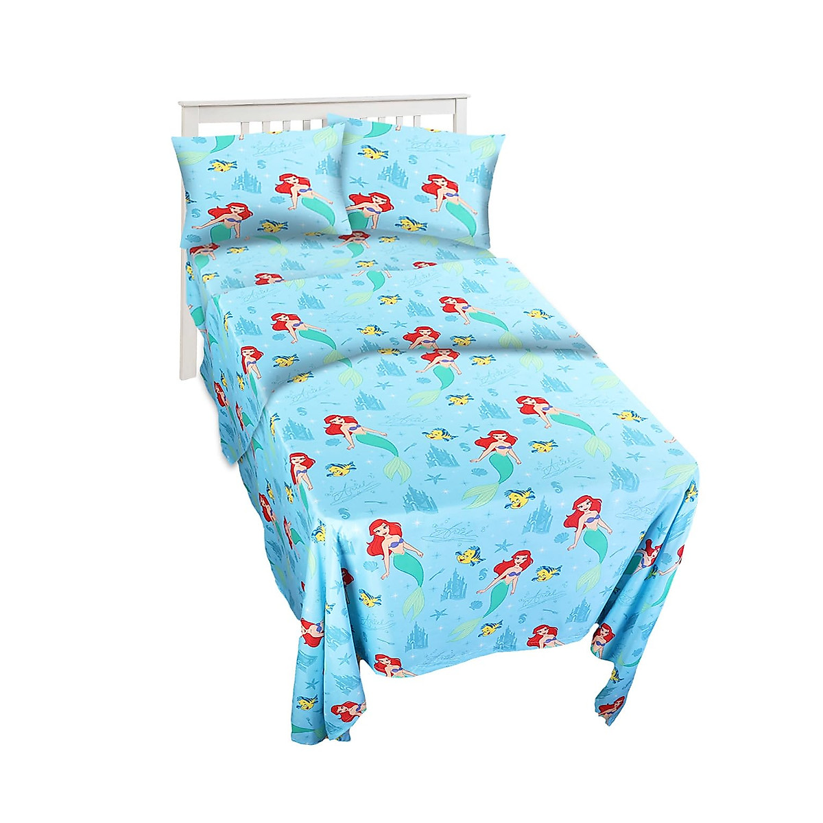The Little Mermaid Twin Bedding Set for Toddlers - Bundle Includes Ariel Sheets with Flat Sheet, Fitted Sheet, and Pillowcase for Twin Bed Plus Stickers, More | Little Mermaid Bedroom Decor