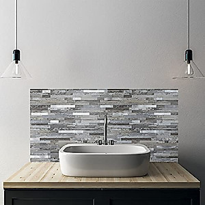 AULIGET 20 Sheets Peel and Stick Backsplash, Distressed Wood Look PVC Wall Tiles Stick on Backsplash for Kitchen