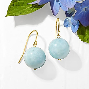 Ross-Simons 12mm Aquamarine Drop Earrings in 14kt Yellow Gold