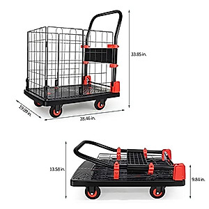 Foldable Platform Push Hand Truck Cart Basket Cage Lbs. Weight Capacity Black Metal