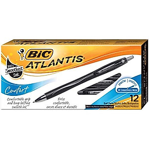 BIC VCGC11BK Atlantis Comfort Retractable Ballpoint Pen, Black Ink, 1.2mm, Medium, Dozen