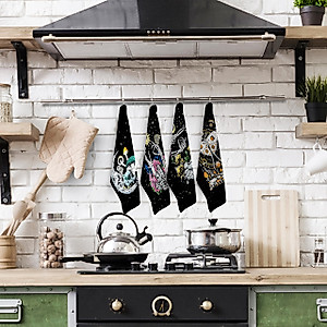 kunlisa Gothic Kitchen,Gothic Kitchen Decor,Kitchen Towels Decorative Set 16×24 Inches Set of 4,Gothic Tea Set,Witchy Home Decor,Witchy Kitchen Decor,Kitchen Dish Cloths,Witchy Gifts