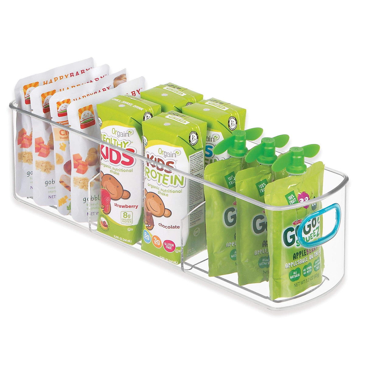 iDesign IDjr Bin Organizer with Three Compartments for Kitchen Cabinet or Pantry Storage - Clear/Teal