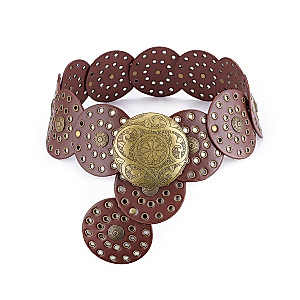 Concho Belts for Women Western Style, Vintage Wide Leather Belt, Circle Whippy Concho Belts, Boho Moroccan Belt Black (Brown, 115cm/45in)