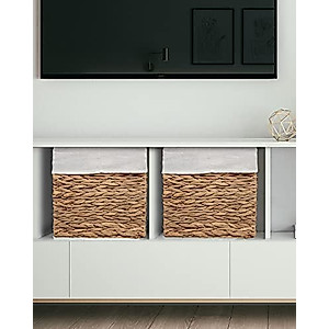 Tegance Water Hyacinth Wicker Storage Baskets, Hand-Woven Cube Storage Baskets with Linings for Shelves,Living Room, Bathroom, Bedroom, 12x12x12 inches, 2 Pack