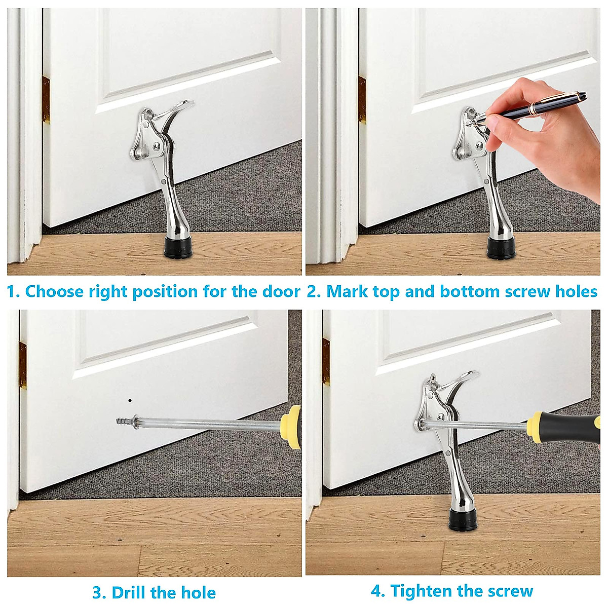 FVIEXE 6 Packs Door Stoppers, Metal Doorstop Door Holder Kick Stopper Commercial Kickdown Door Stops, Door Stop for Bottom of Door with One Touch and Rubber Tip Kickstand Replacements