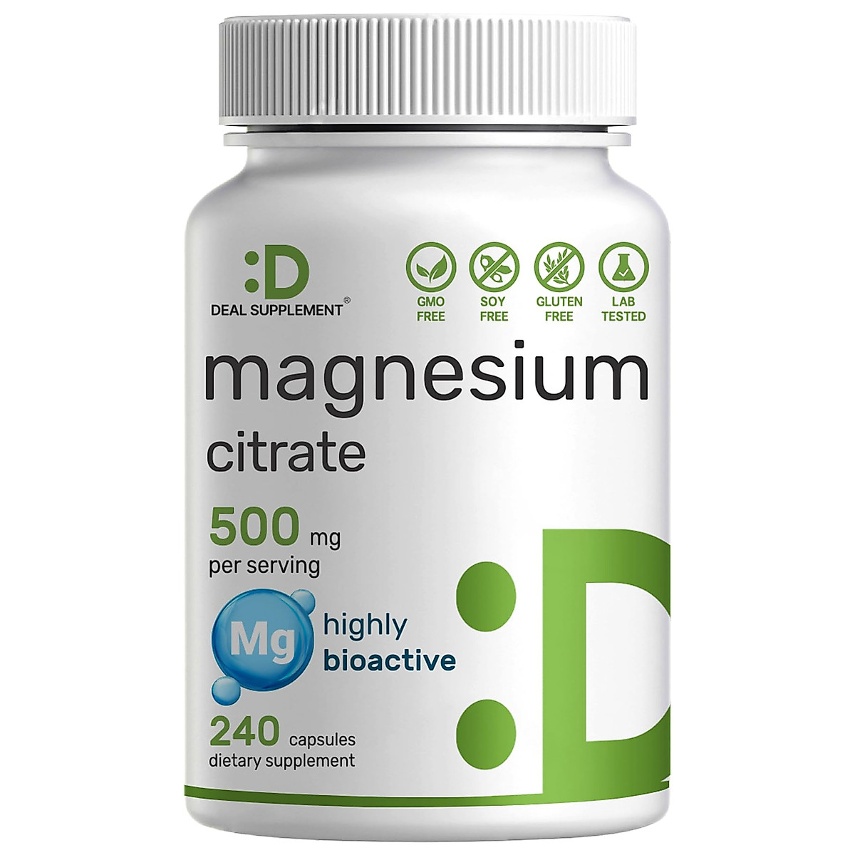 DEAL SUPPLEMENT Magnesium Citrate 500mg, 240 Capsules | Easily Absorbed, Purified Trace Mineral – Muscle, Heart, & Digestive Support – One a Day, Non-GMO