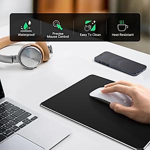 HONKID Metal Aluminum Mouse Pad, Office and Gaming Thin Hard Mouse Mat Double Sided Waterproof Fast and Accurate Control Mousepad for Laptop, Computer and PC,9.05"x7.08", Black