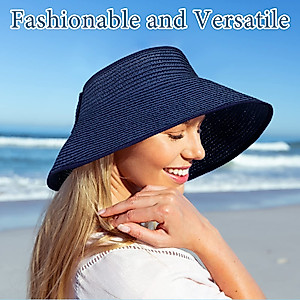 14 Pcs Wide Brim Straw Sun Hat Bulk for Women Multicolor Foldable Straw Sun Visor Hats Wide Brim Ponytail Visors Adjustable Summer Protection Beach Hat