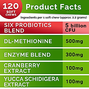 GOODGROWLIES Grass Treats for Dogs - Dog Pee Lawn Repair - Grass Burn Spots Caused by Dog Urine - Grass Rocks with Probiotics + Digestive Enzymes, Cranberry - Made in USA - 120 Soft Chews