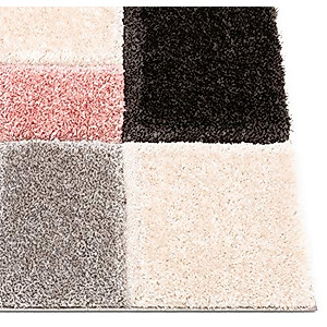 Well Woven San Francisco Escondido Blush Modern Geometric 3D Textured Thick and Soft Shag 3'11" x 5'3" Area Rug