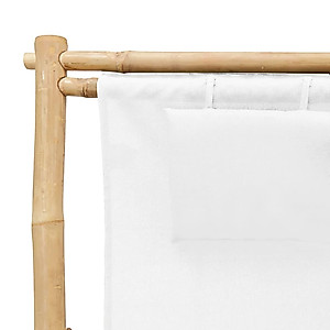 vidaXL Cream White Adjustable Deck Chair - Bamboo and Durable Canvas Material - Foldable Design for Easy Storage - Ideal for Garden, Patio, and Terrace